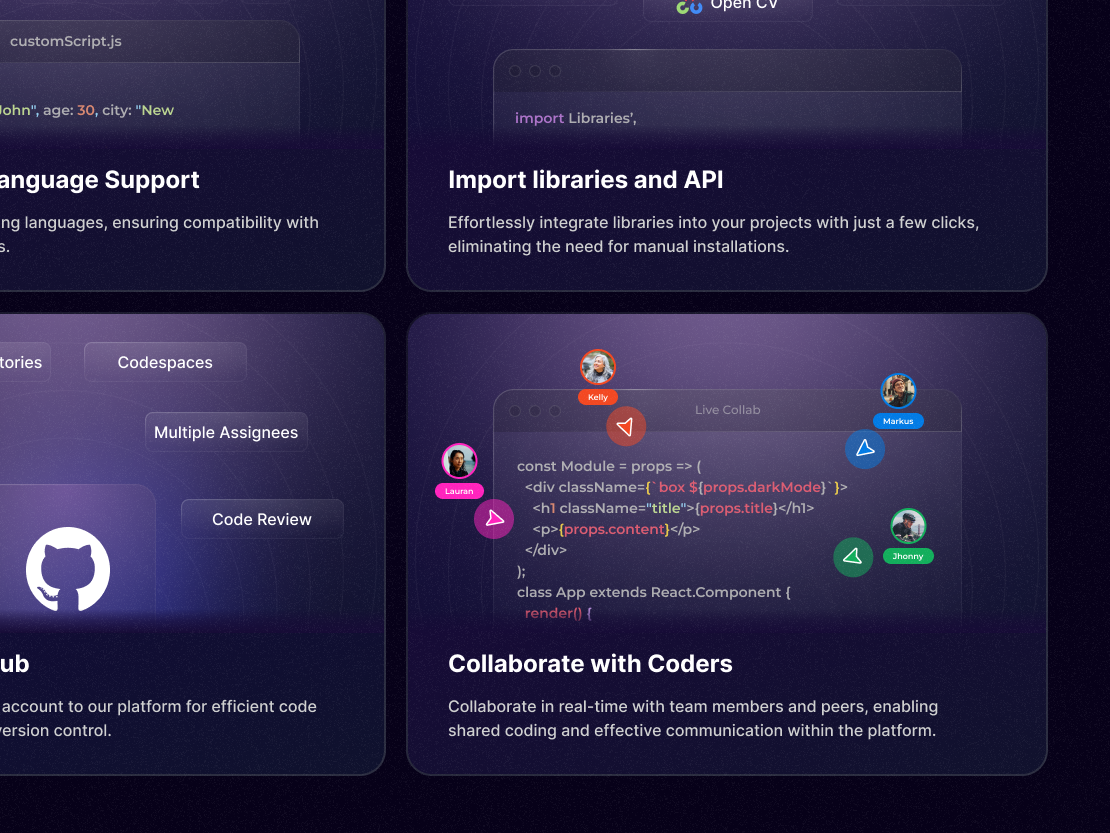 Online Code Compiler - Features Bento Grid by Atulya on Dribbble