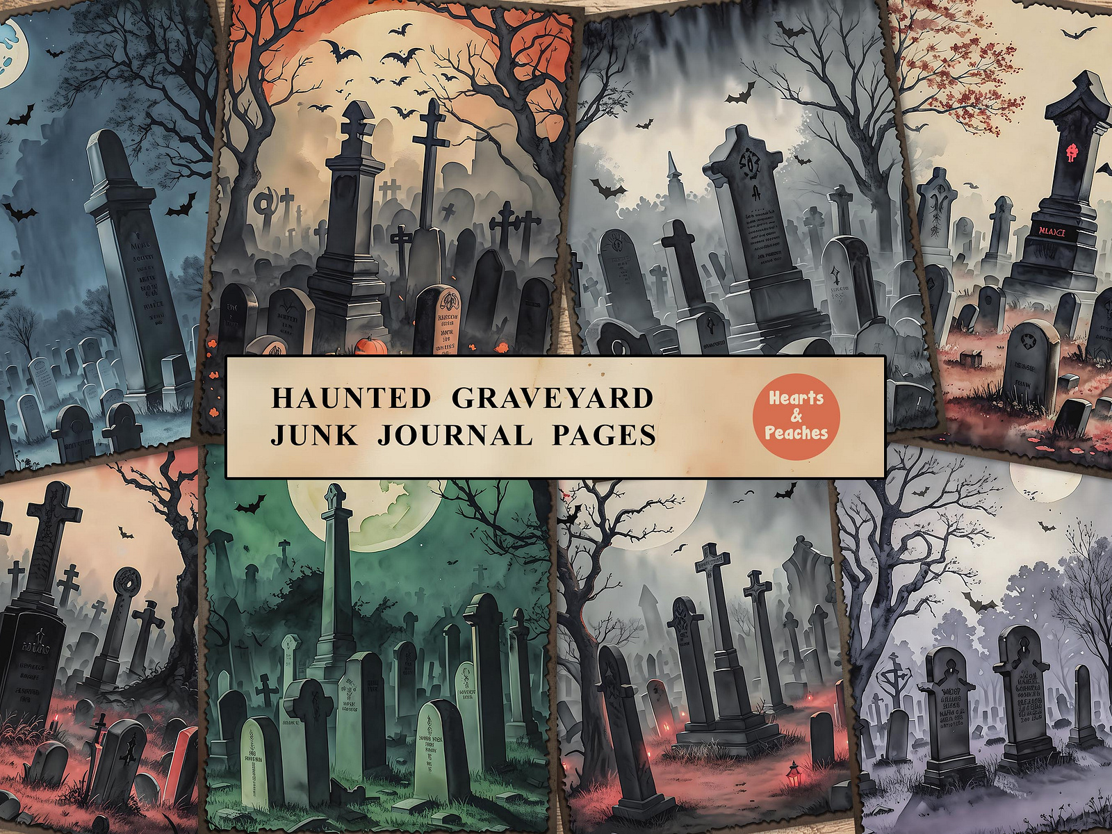 Free Haunted Graveyard Junk Journal Pages by Hearts and Peaches on Dribbble