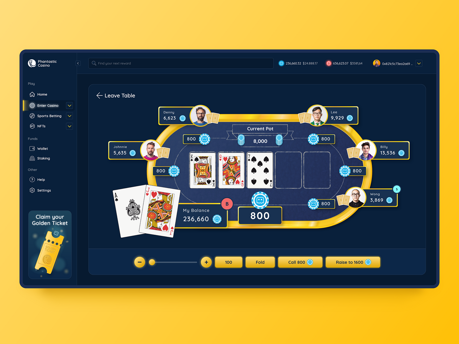 Texas HODL'em Poker - Phantastic Casino Desktop UI Design by Jens Gantz ...