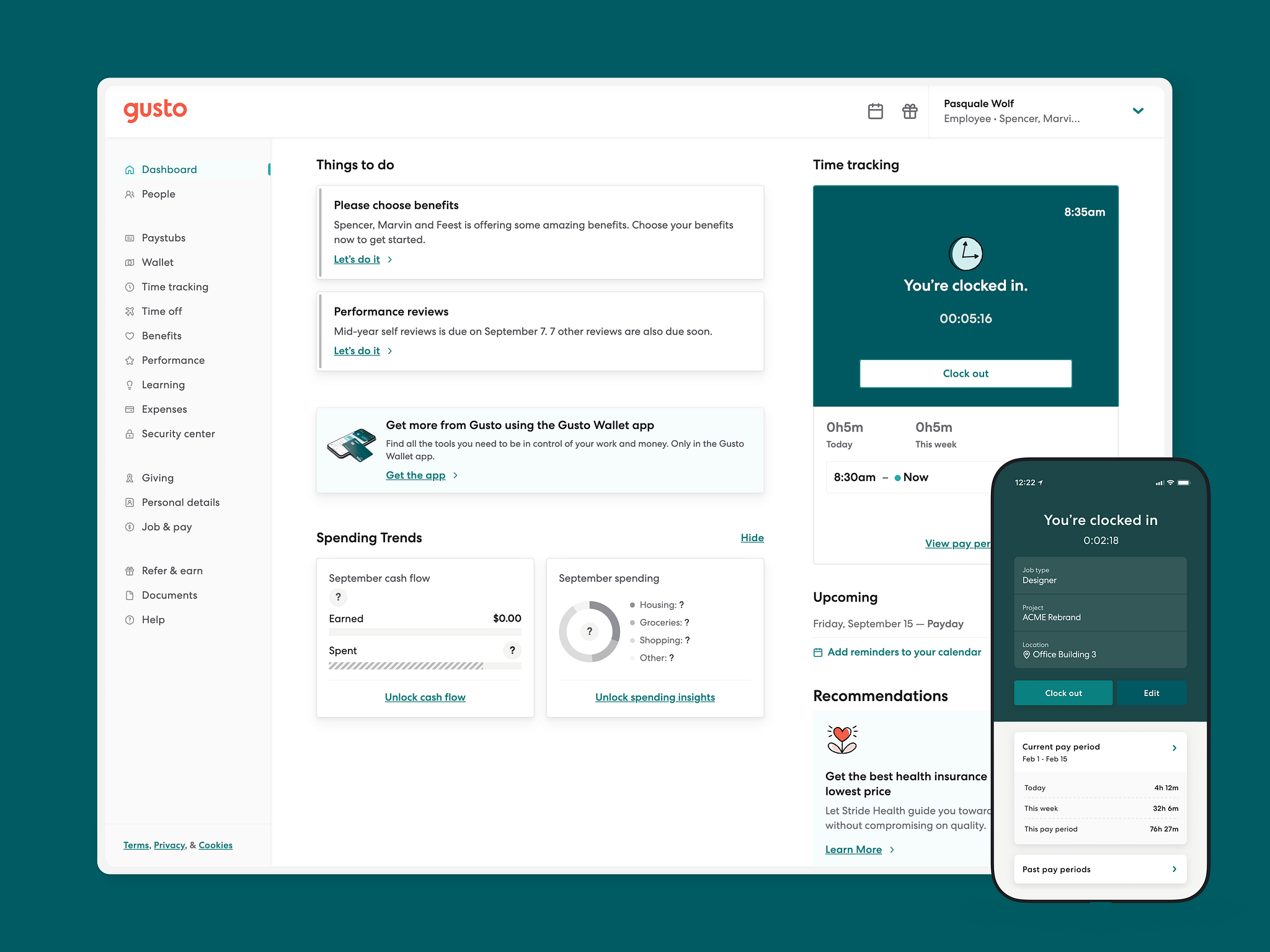 Gusto — Time Tracking (Employee) I by Julio Reguero on Dribbble