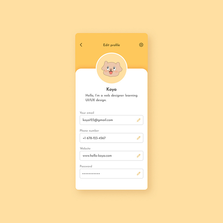 A profile edit page by Koya Takahashi on Dribbble