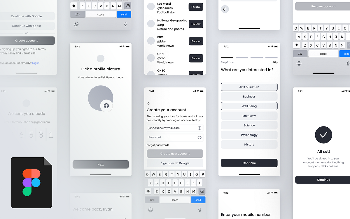Figma Mobile Onboarding Wireframe Flows by Grzegorz Oksiuta for ...