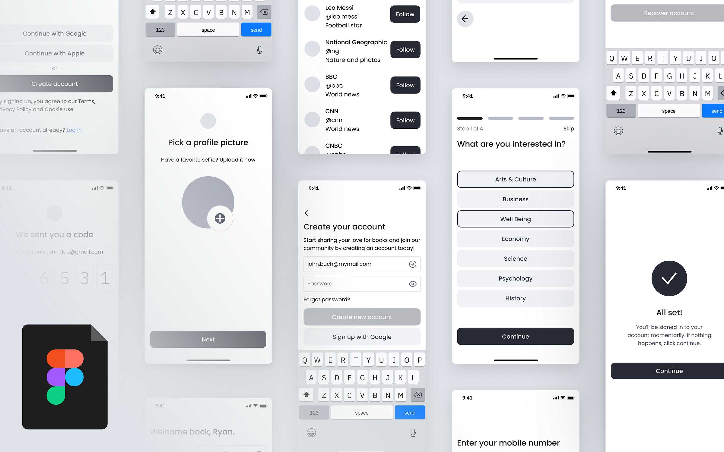 Figma Mobile Onboarding Wireframe Flows by Grzegorz Oksiuta for Talebook on Dribbble