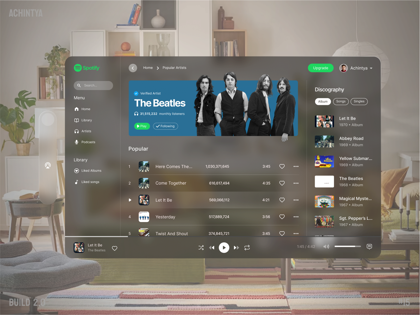 Spotify vision pro - Build 2.0 by Achintya Karapurkar on Dribbble