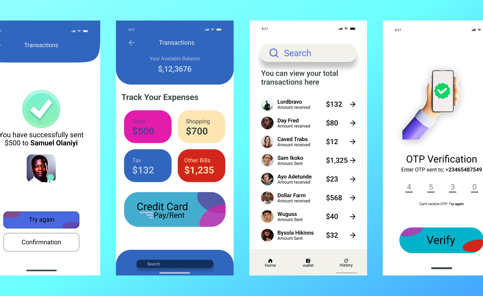 Wireframe and Mobile Banking App design by Abiona Olawale on Dribbble