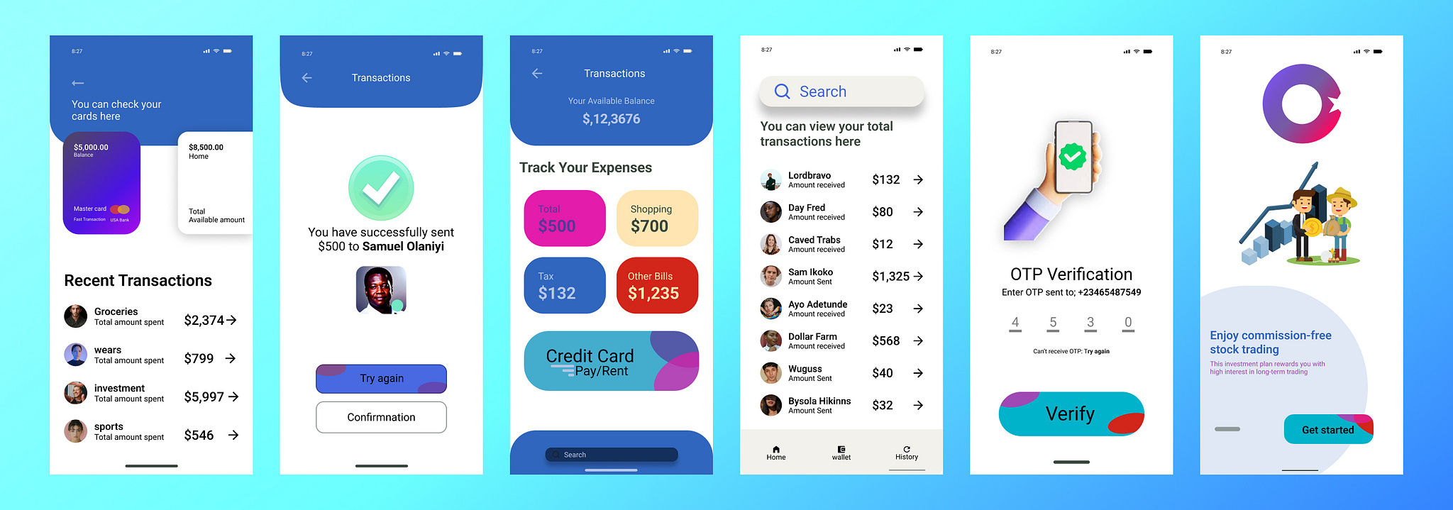 Wireframe and Mobile Banking App design by Abiona Olawale on Dribbble