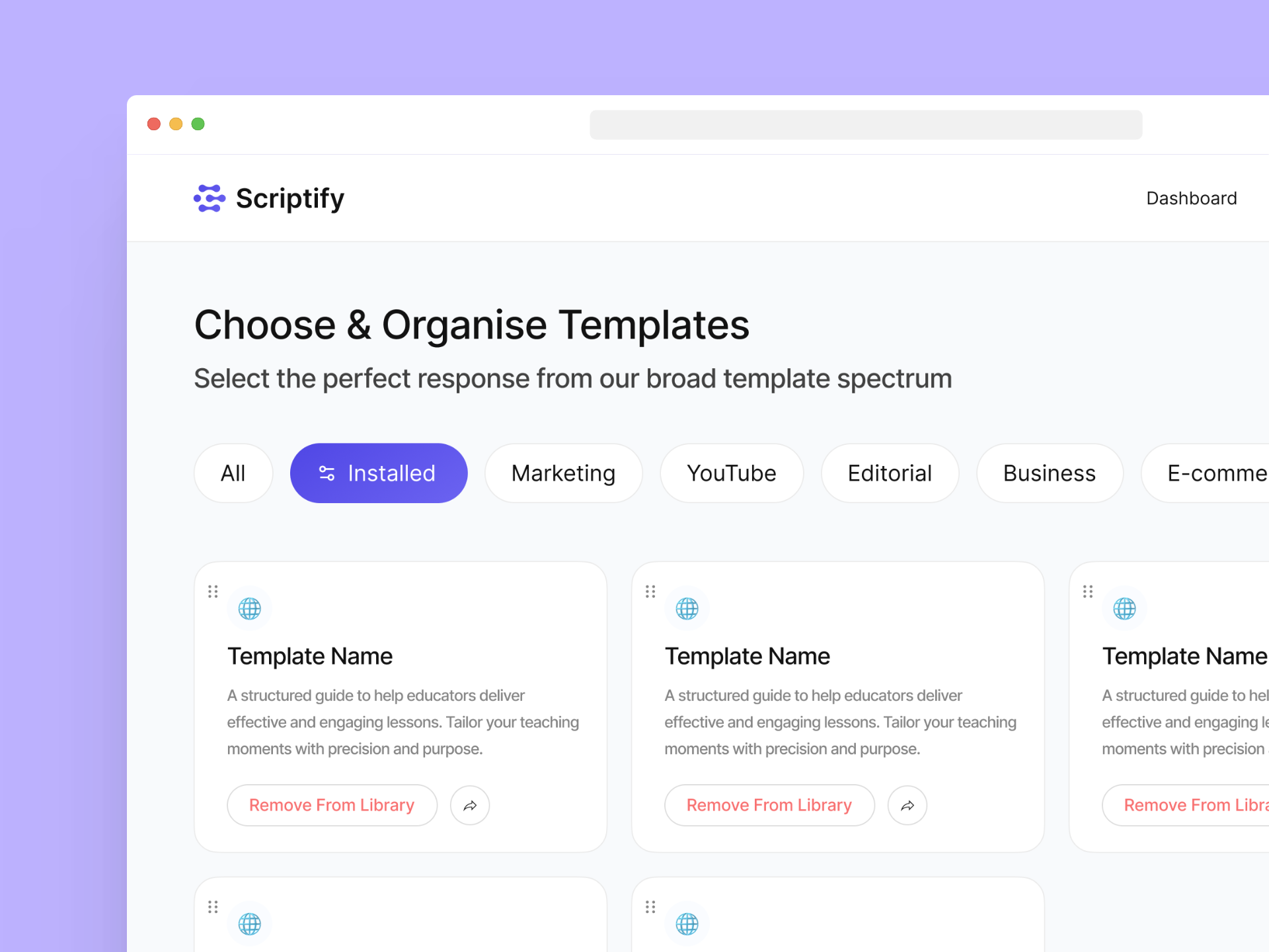 Template Selection & Organisation UI by Prathamesh Agrawal on Dribbble
