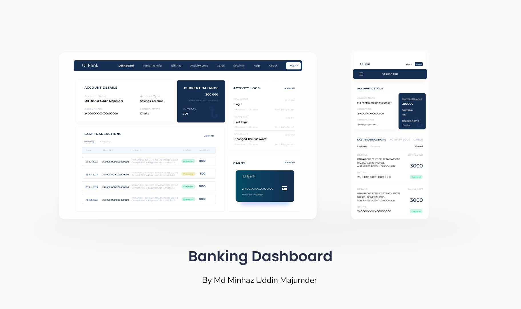 Simple Bank Account Dashboard by Md Minhaz Uddin Majumder on Dribbble