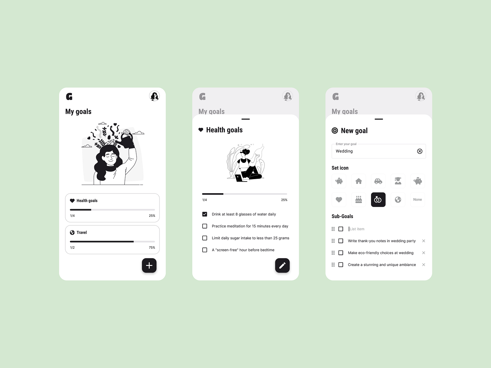 Goal Tracker App Design by Keerthana Rajendran on Dribbble