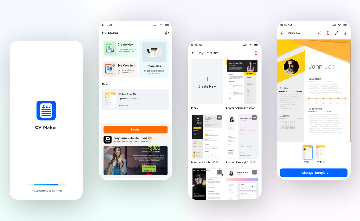 Mobile Resume Builder Resume/CV Product Designer | Figma