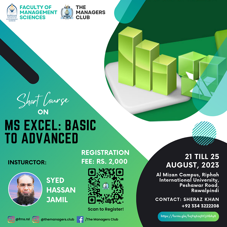 Excel Short Course Instagram Poster / Flyer by Aqsa Nadeem on Dribbble