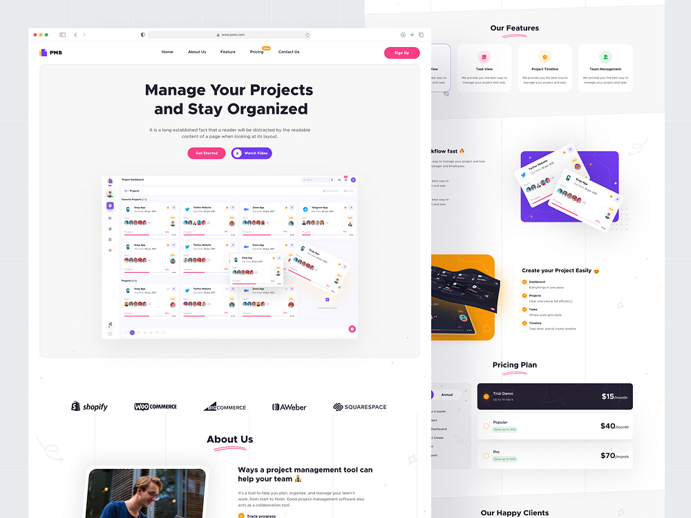 Project Management Landing Page designs, themes, templates and ...
